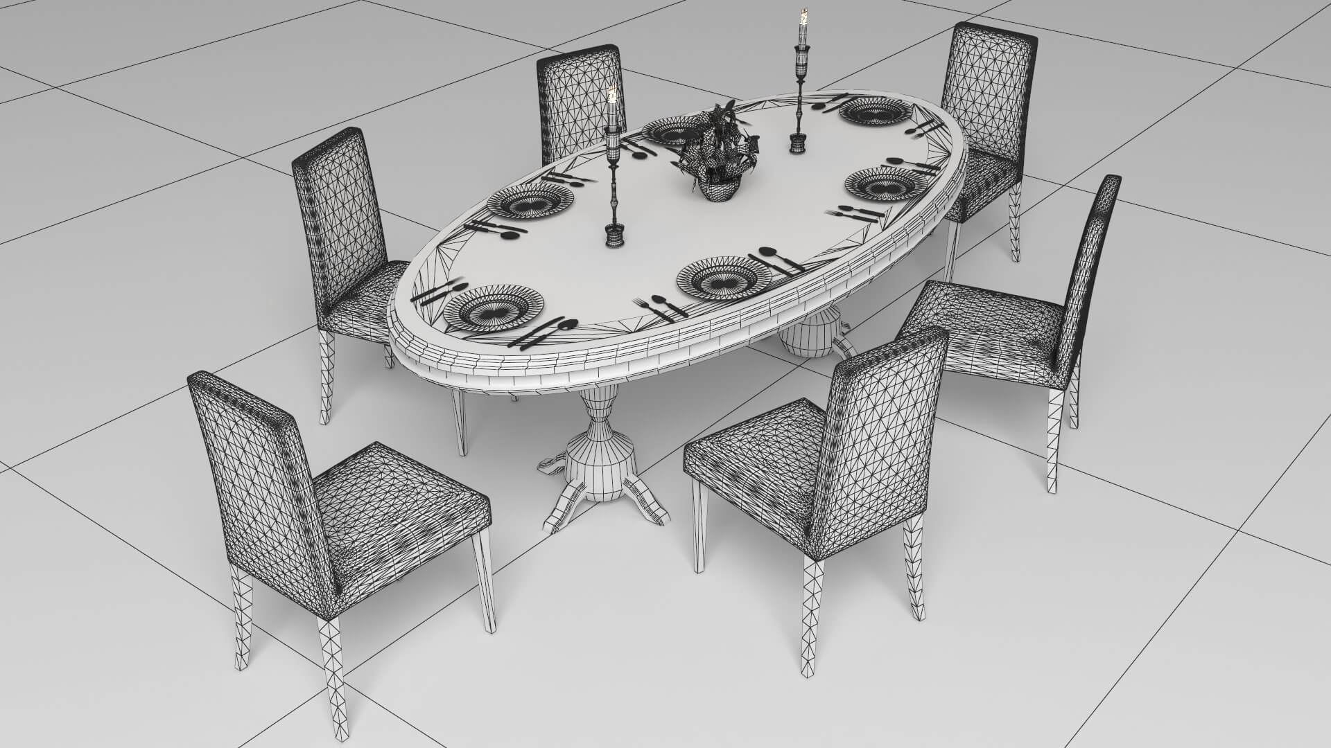 Dinner Table 4K - 3D Model by Pictorer