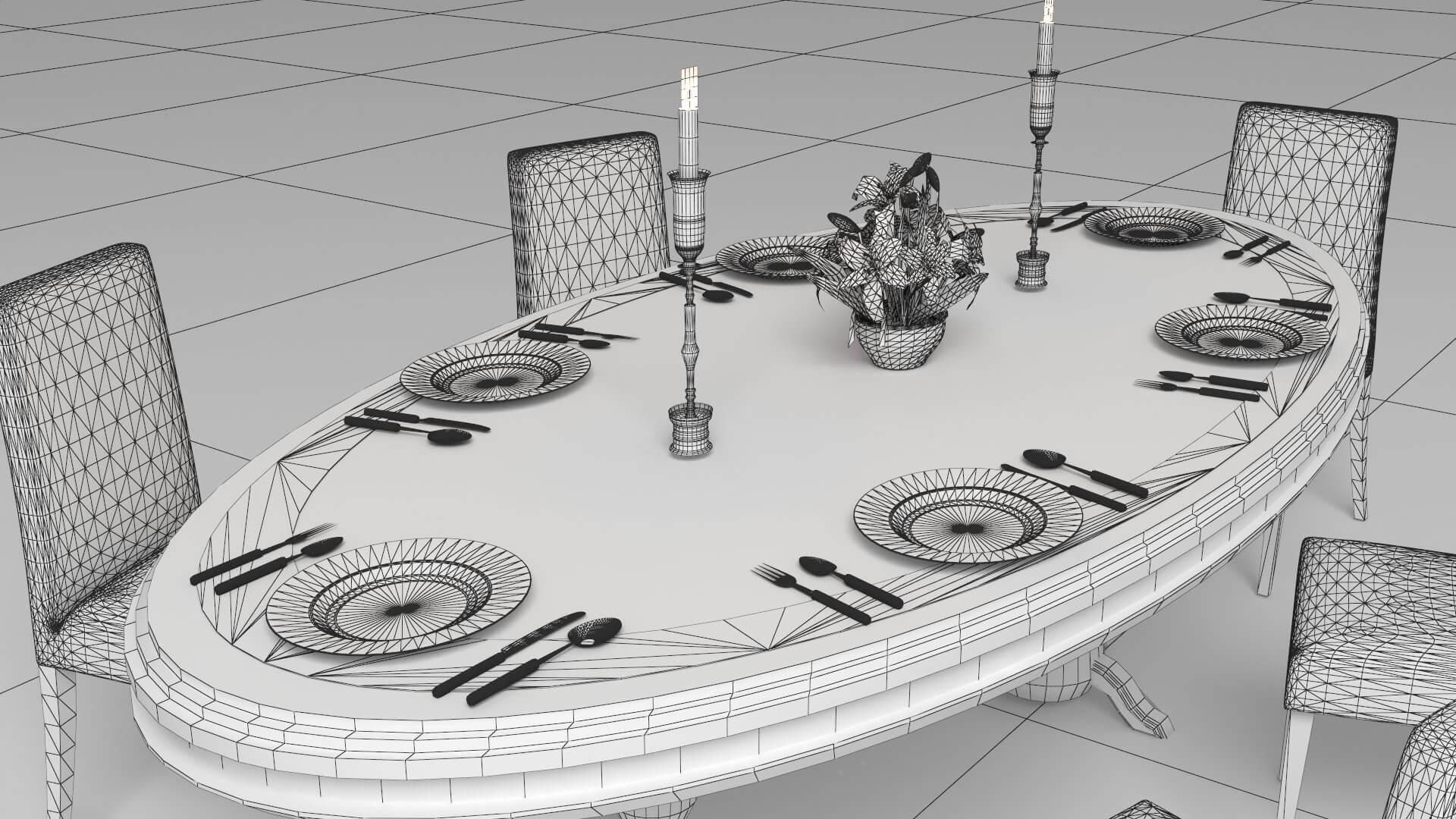 Dinner Table 4K - 3D Model by Pictorer