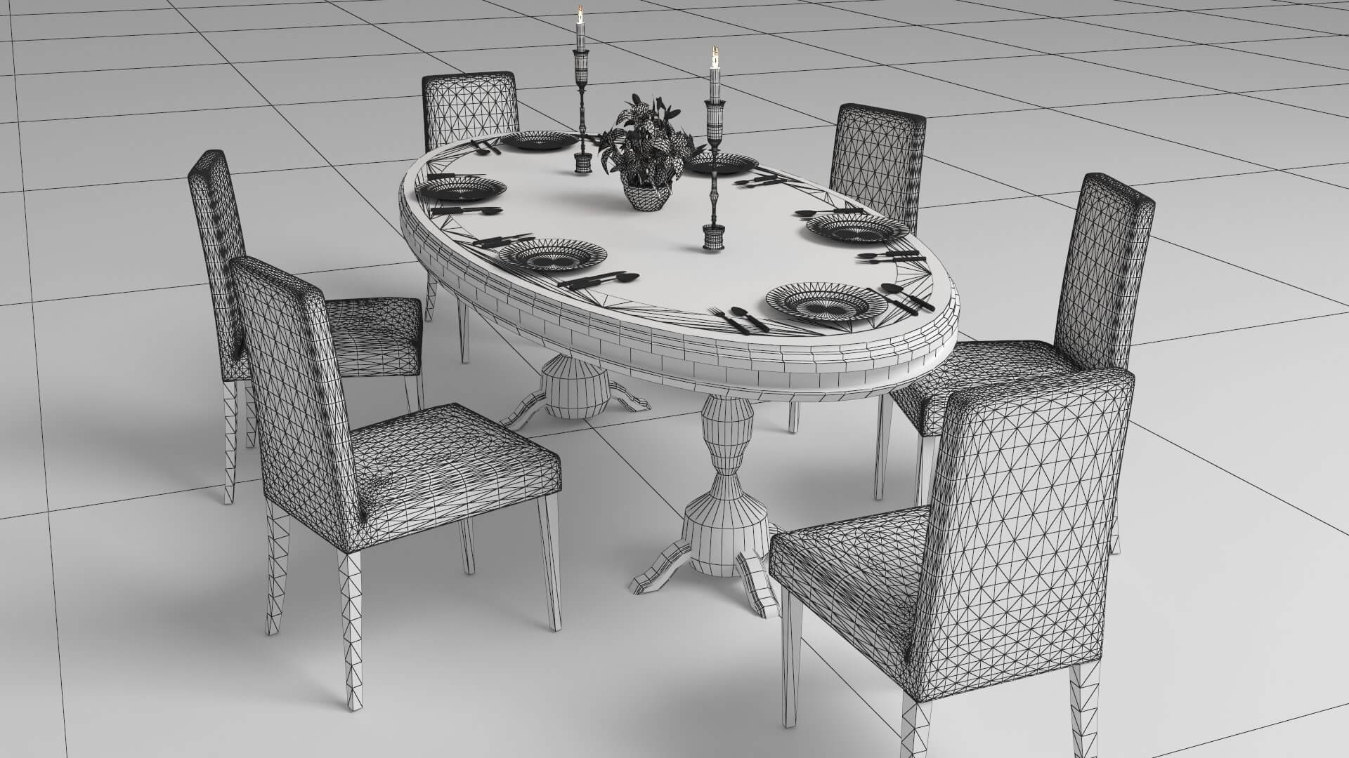 Dinner Table 4K - 3D Model by Pictorer