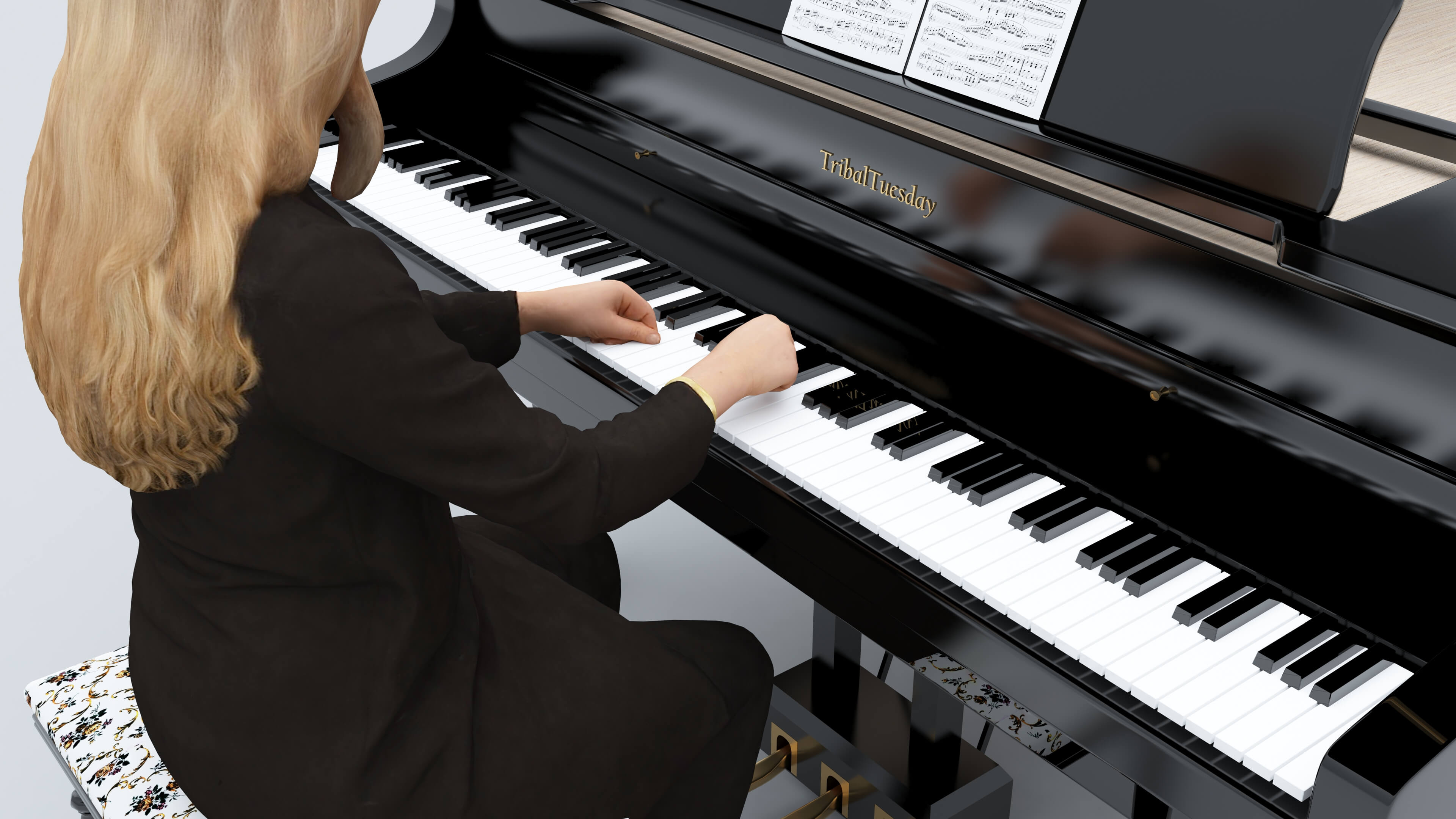 Pianist and Piano 4K - 3D Model by Pictorer