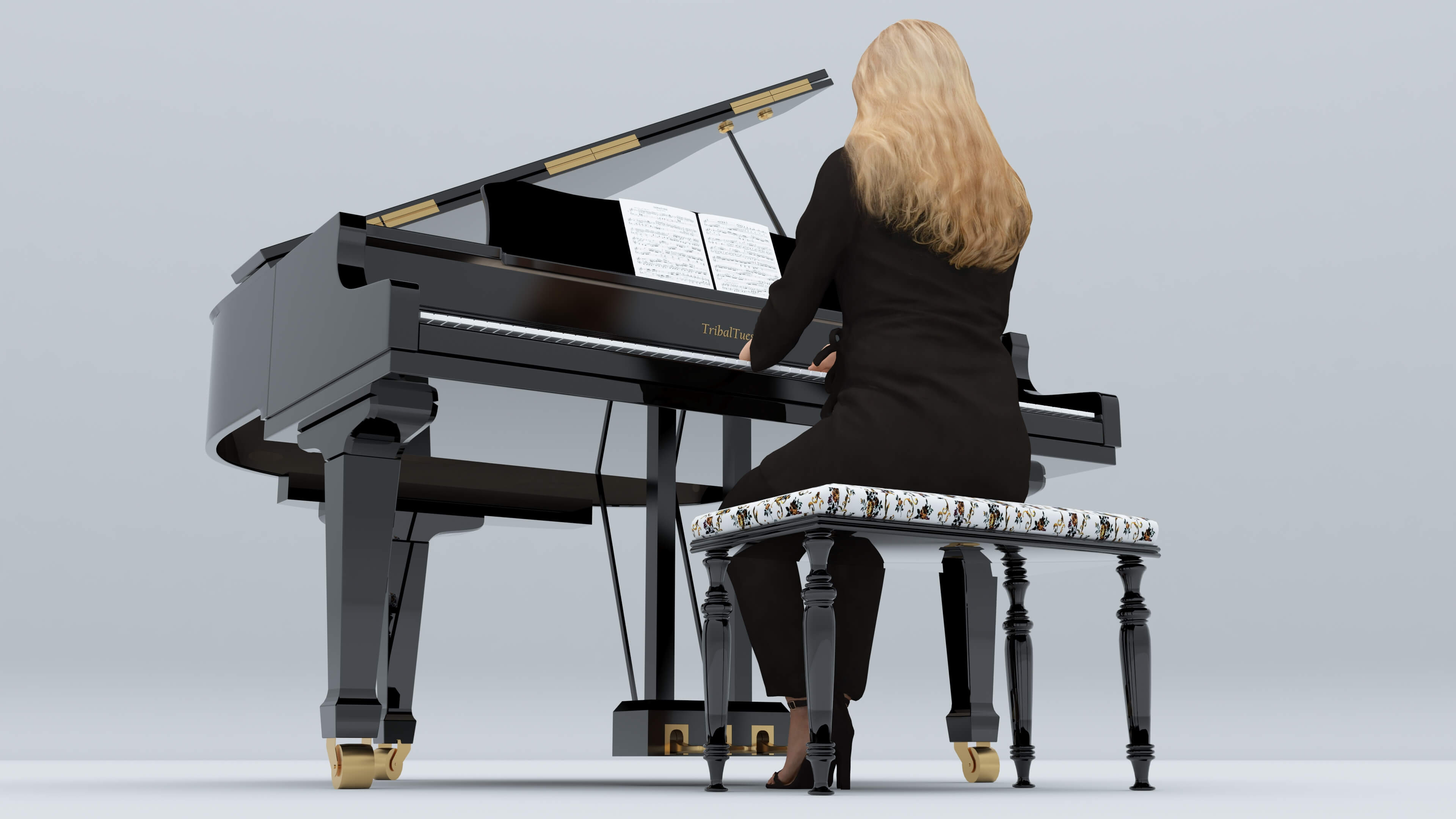 Pianist and Piano 4K - 3D Model by Pictorer