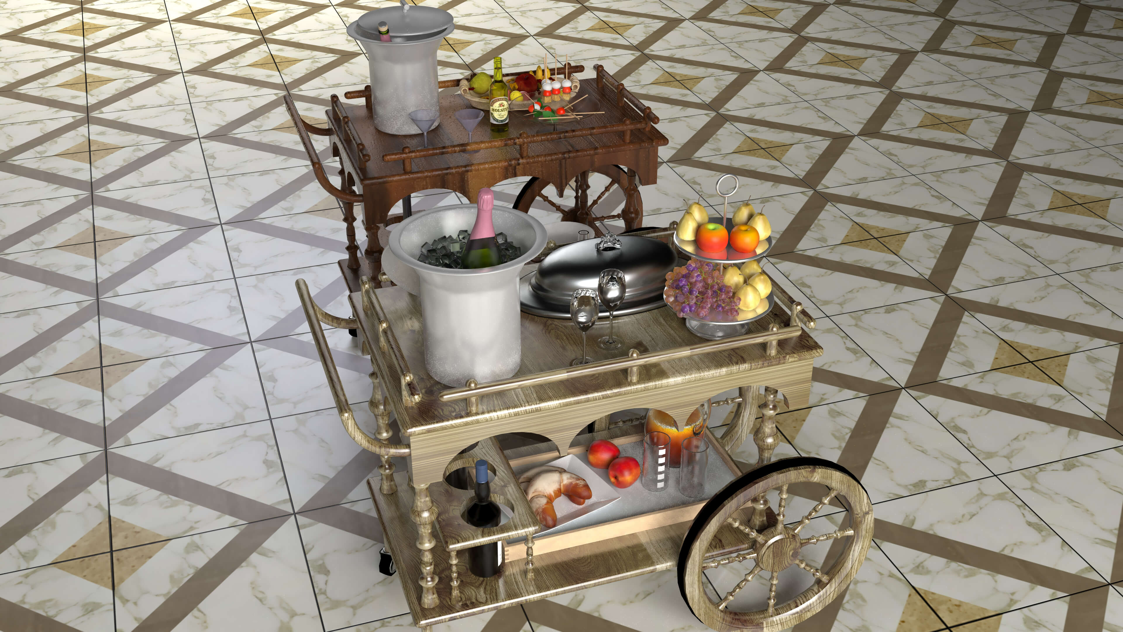 Service Carts - Full and Empty 8K 3D Model by Pictorer