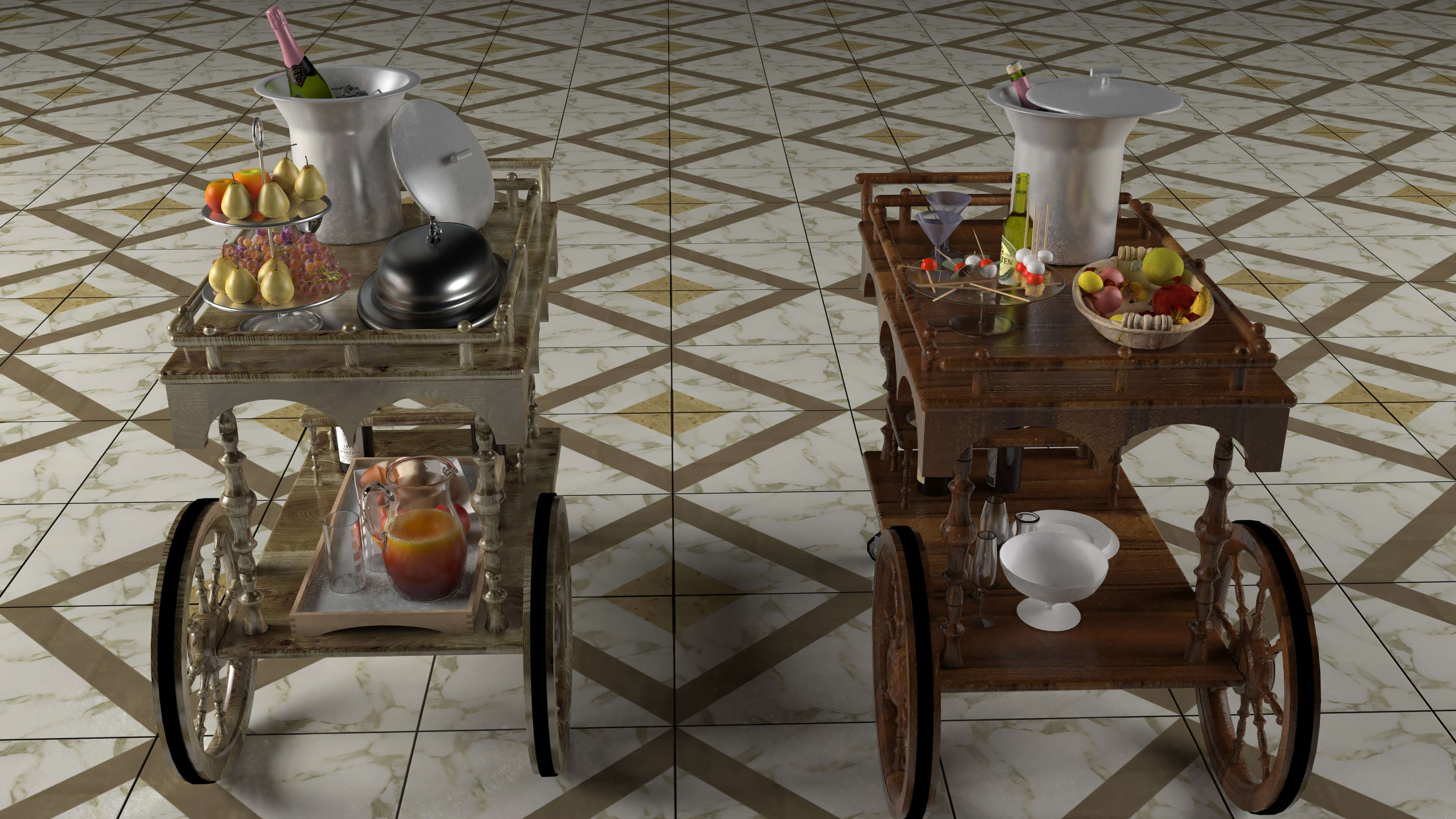 Service Carts - Full and Empty 8K 3D Model by Pictorer