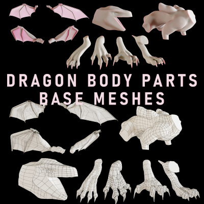 Dragon Bodyparts Base Meshes - 3D Model by Pig Scales Studio