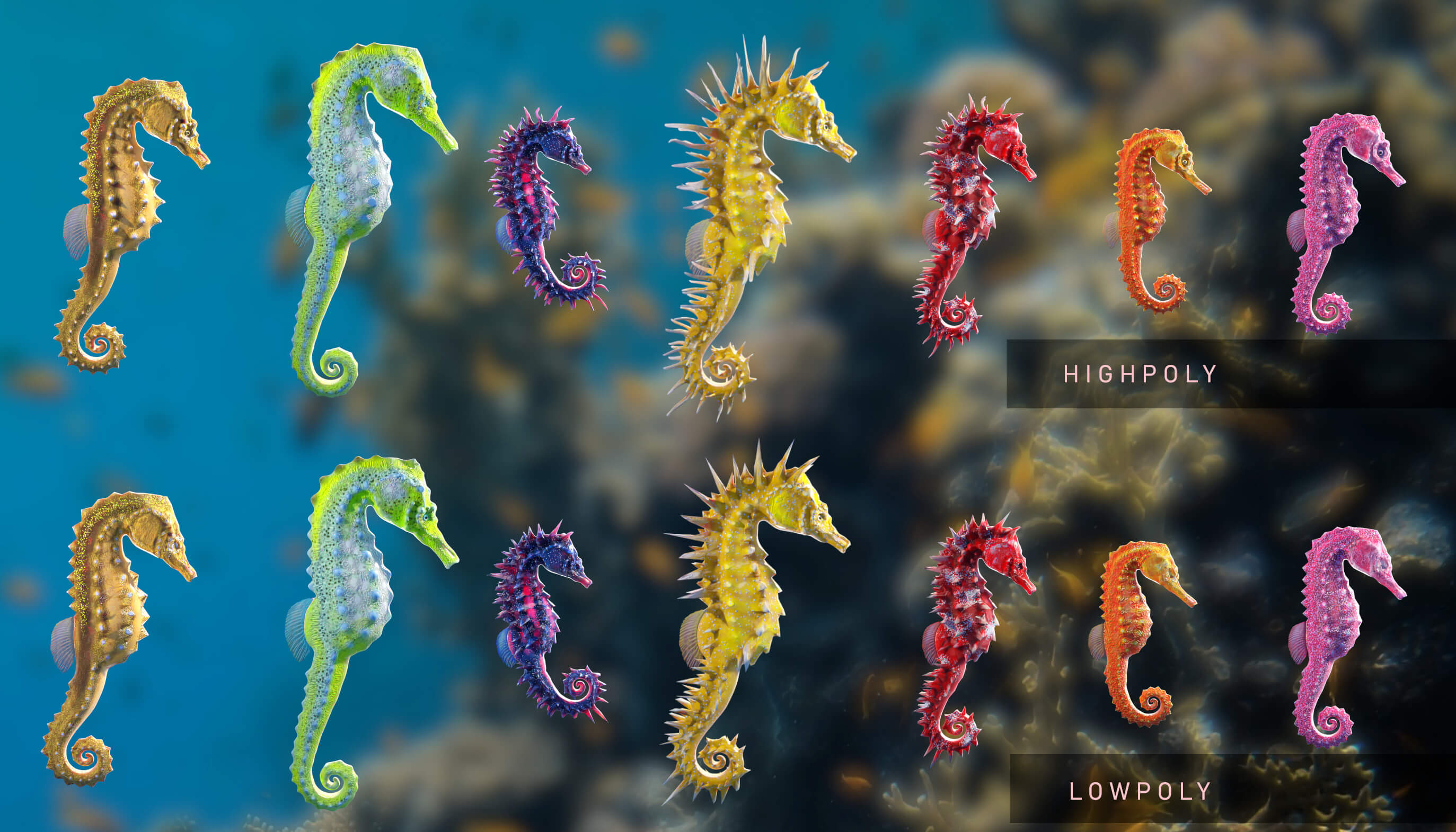 Low Poly Seahorse Pack - 3D Model by Pig Scales Studio