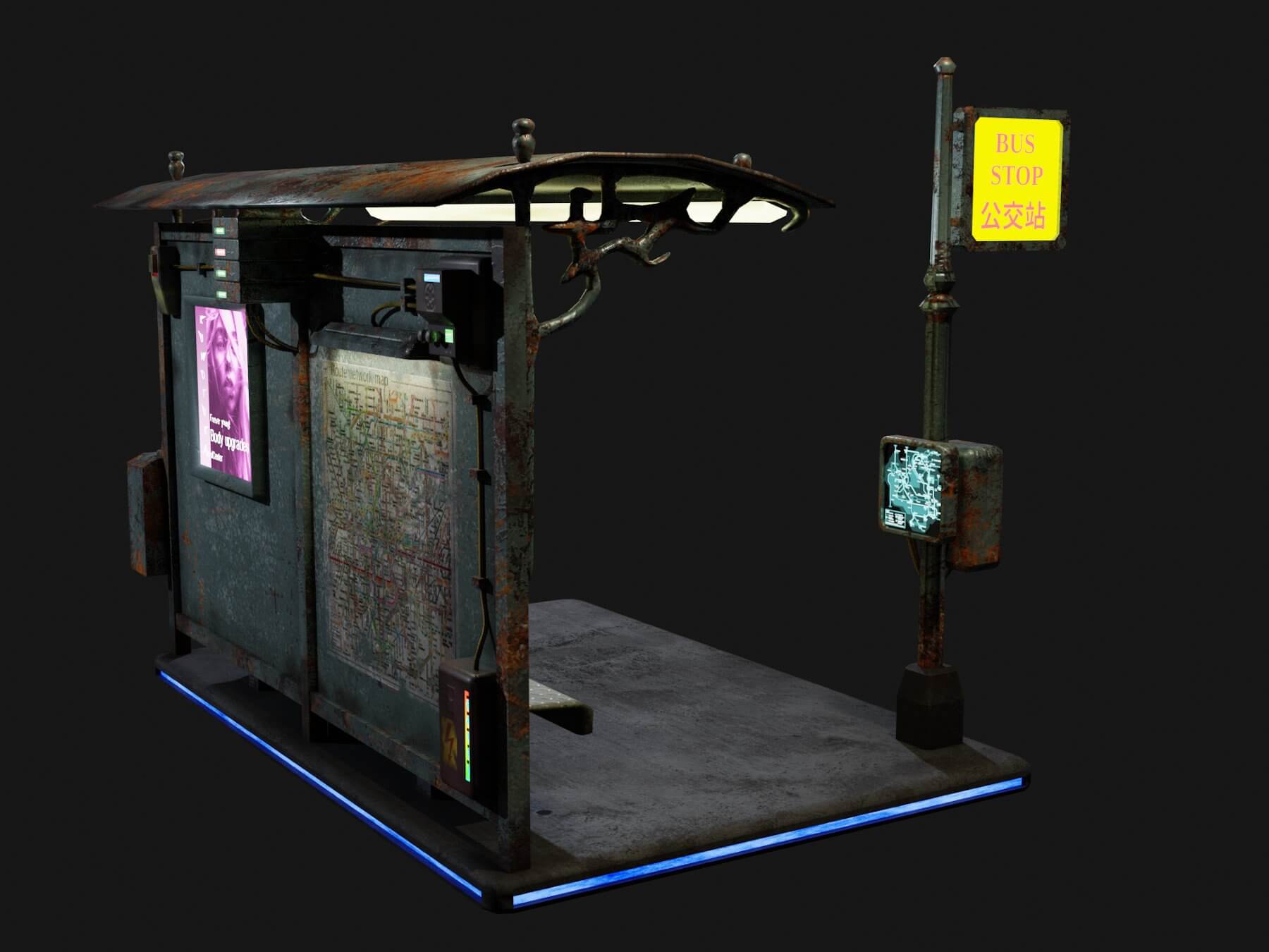 Cyber Punk Bus Stop - 3D Model by PixMoDream