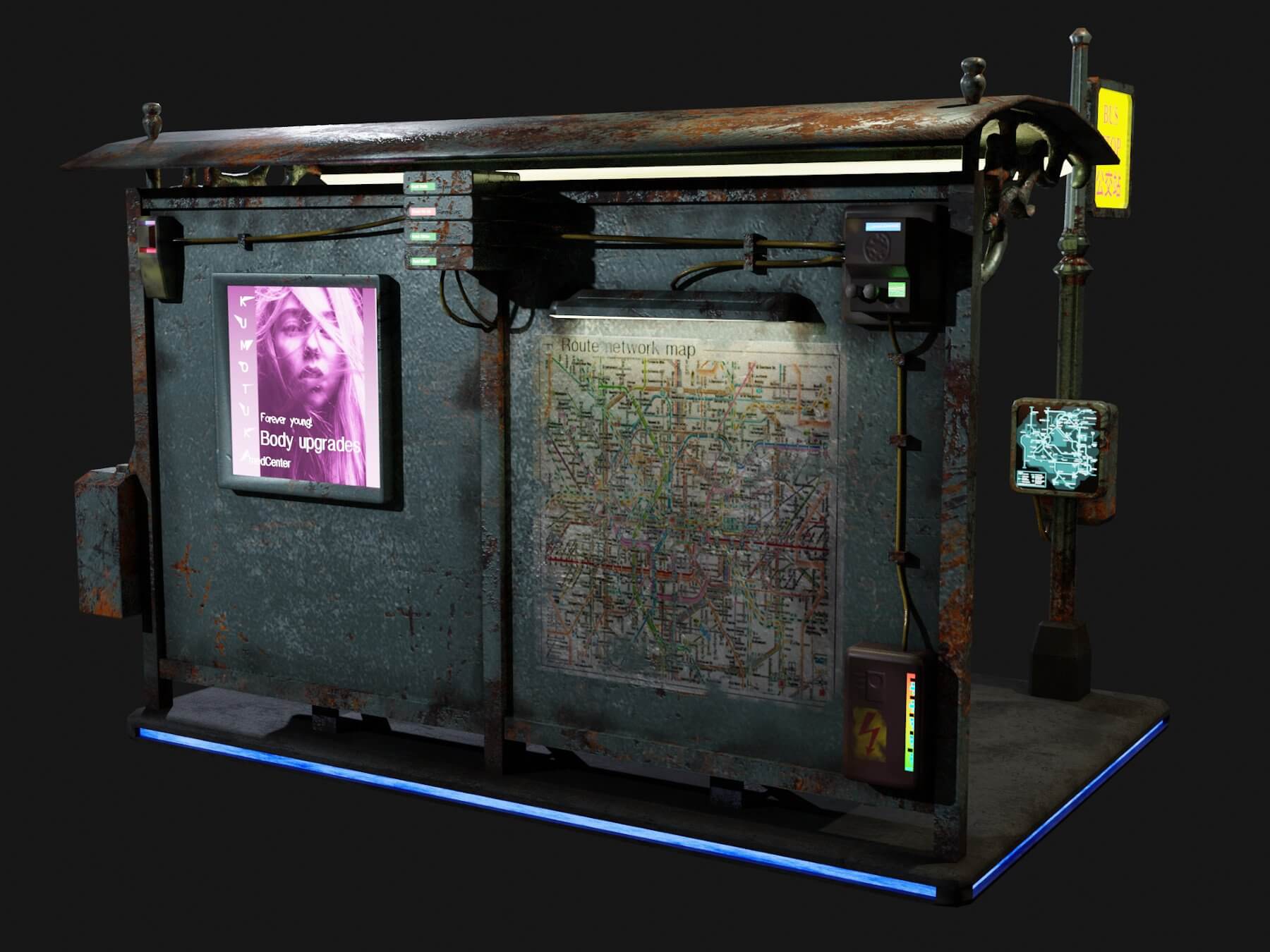 Cyber Punk Bus Stop - 3D Model by PixMoDream