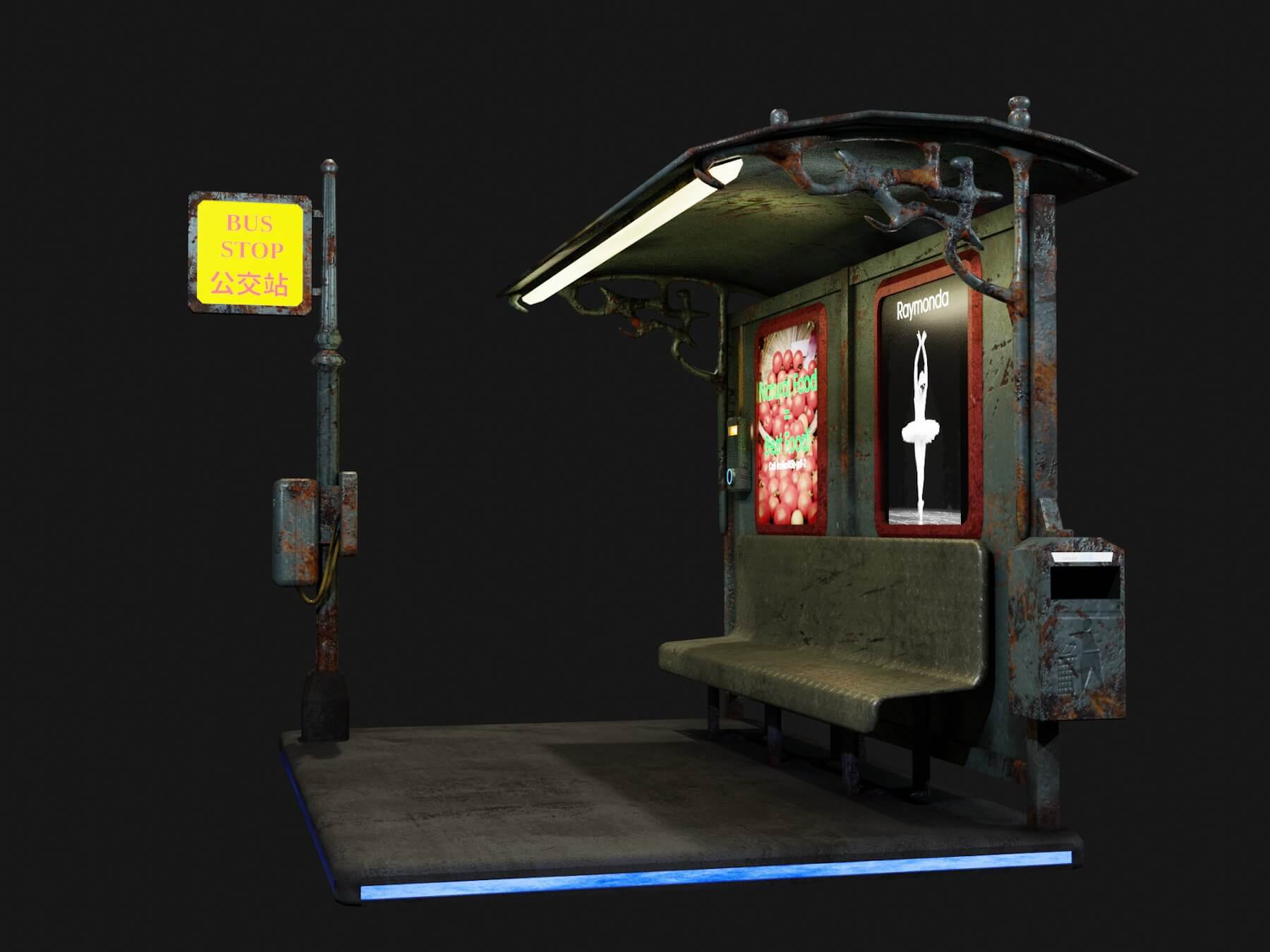 Cyber Punk Bus Stop - 3D Model by PixMoDream
