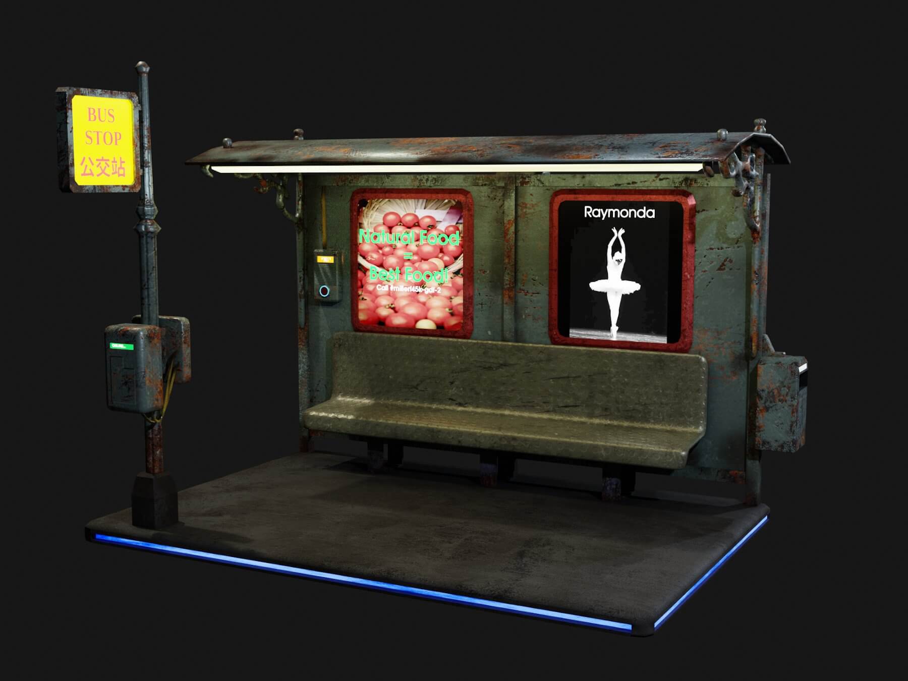 Cyber Punk Bus Stop - 3D Model by PixMoDream