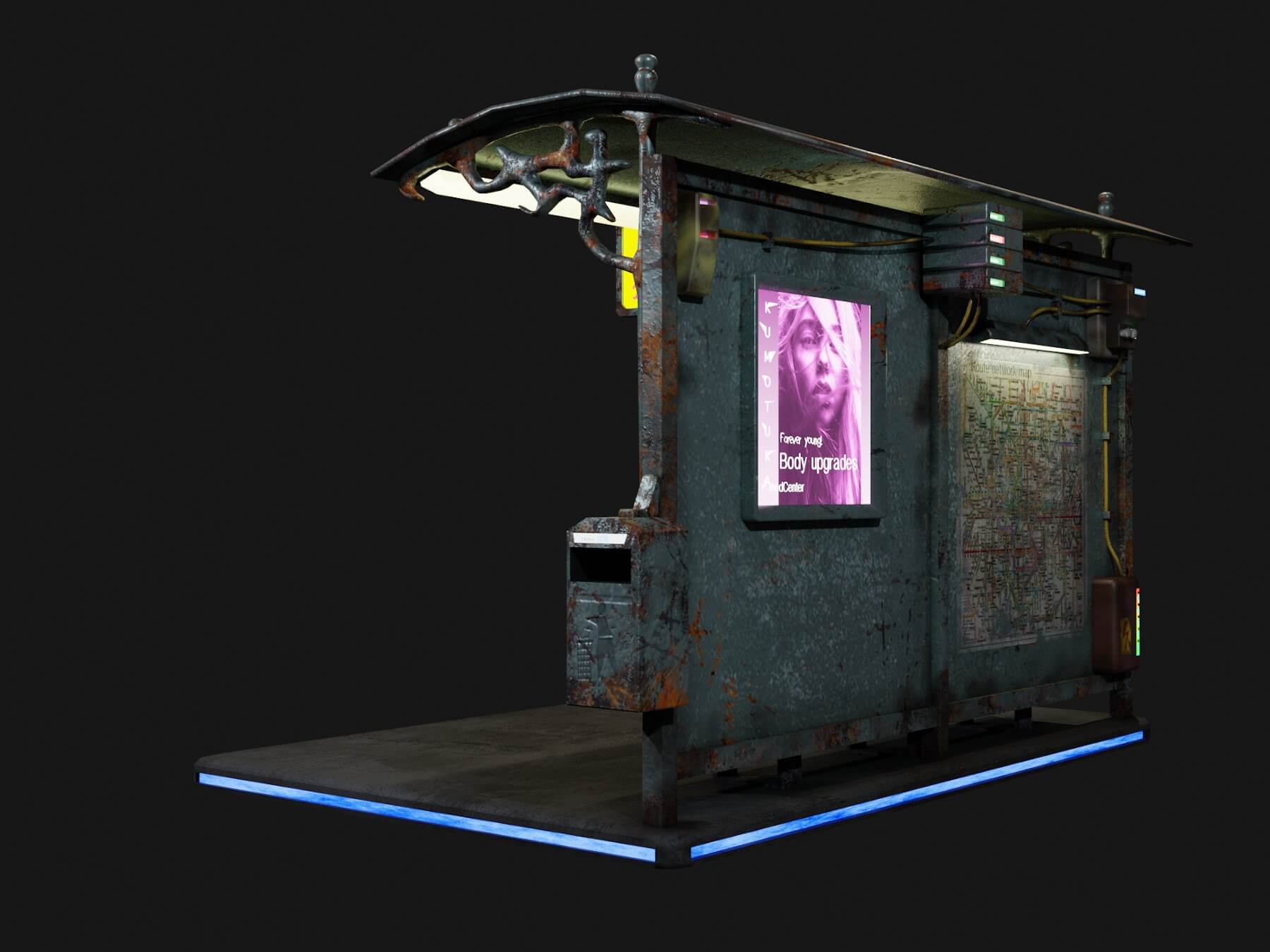 Cyber Punk Bus Stop - 3D Model by PixMoDream