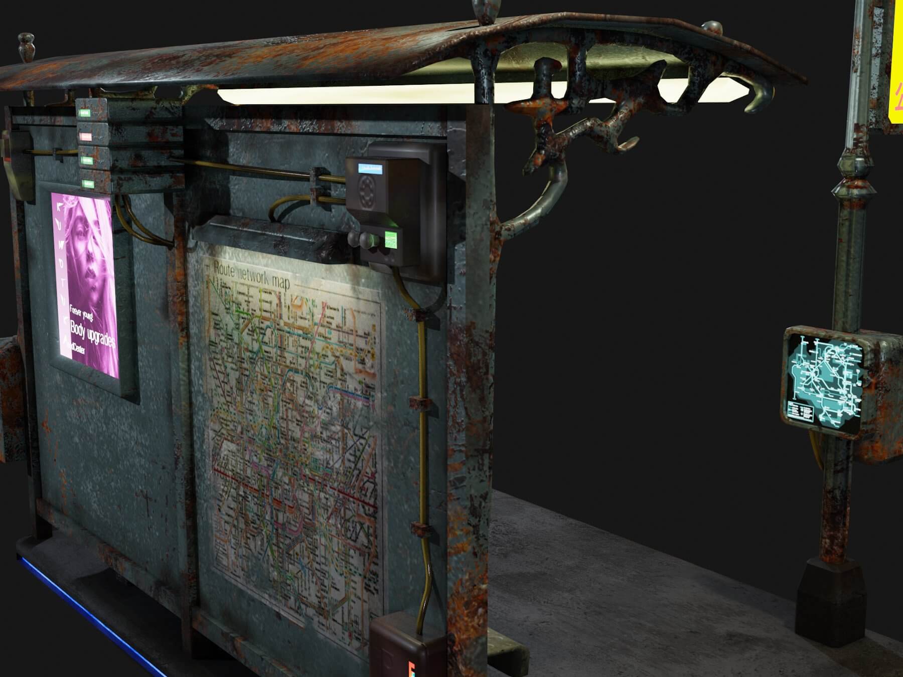 Cyber Punk Bus Stop - 3D Model by PixMoDream