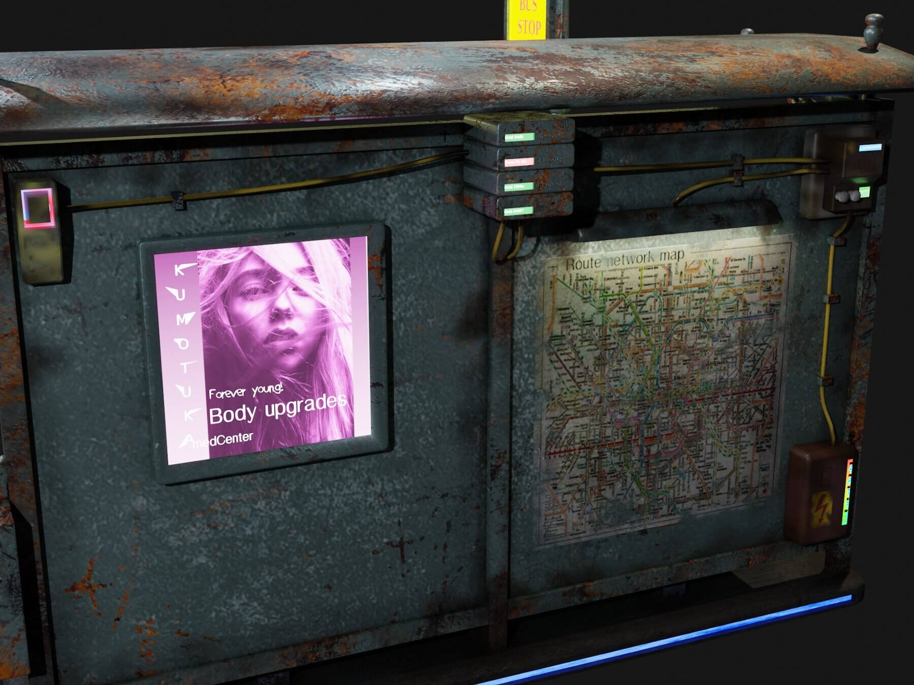 Cyber Punk Bus Stop - 3D Model by PixMoDream