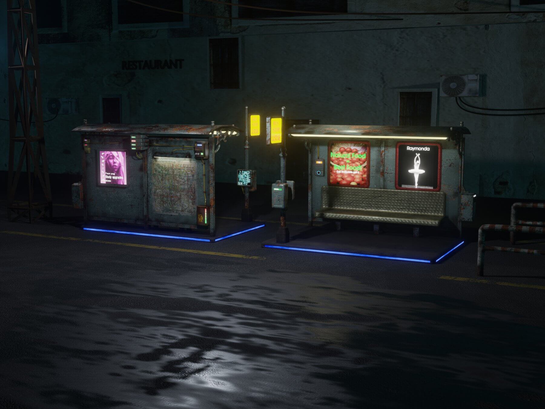 Cyber Punk Bus Stop - 3D Model by PixMoDream