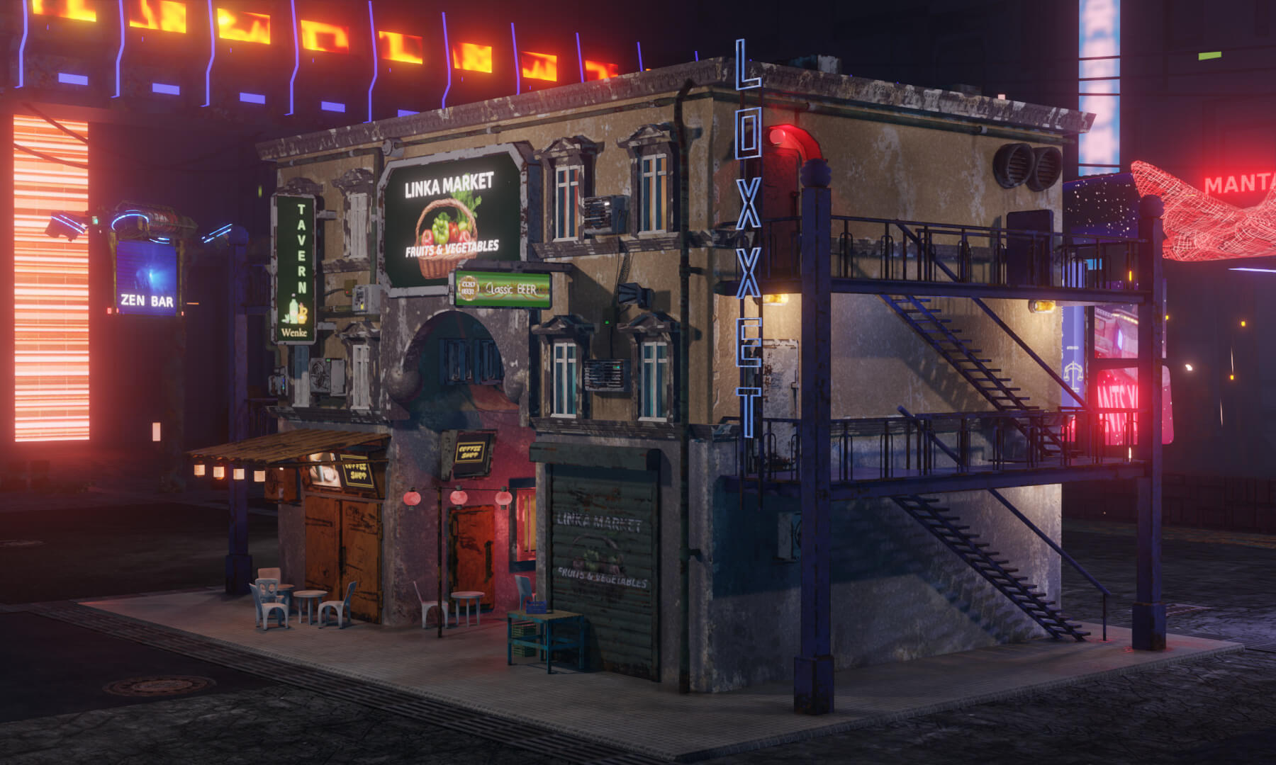 Cyberpunk Mall - 3D Model by PixMoDream