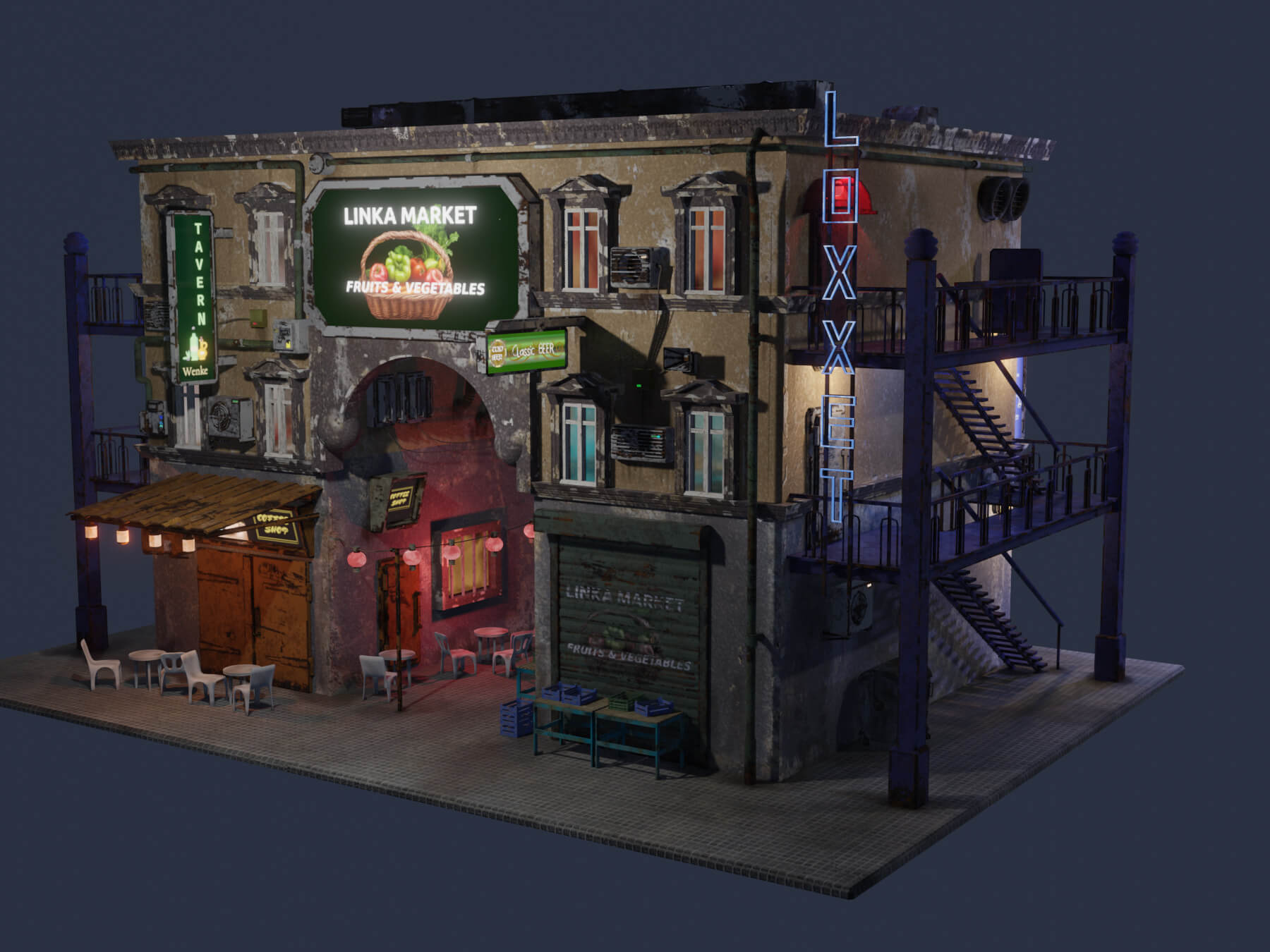 Cyberpunk Mall - 3D Model by PixMoDream