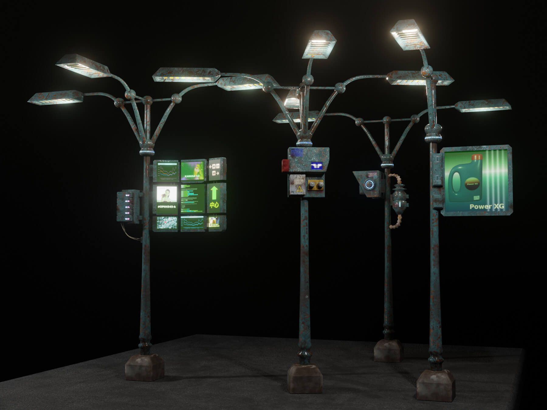 Cyber Punk Streetlight Set - 3D Model by PixMoDream