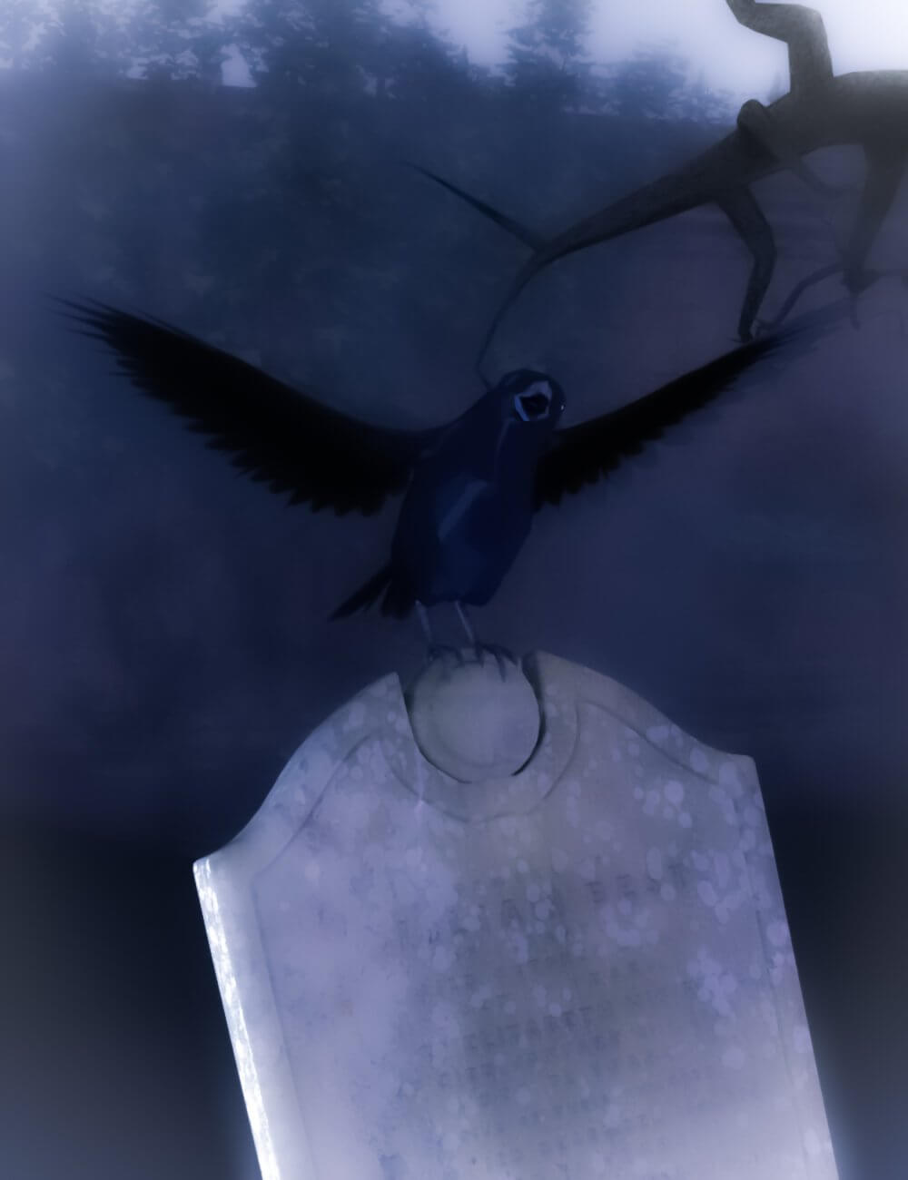 Black crow on a tombstone 3D Render | RenderHub Gallery