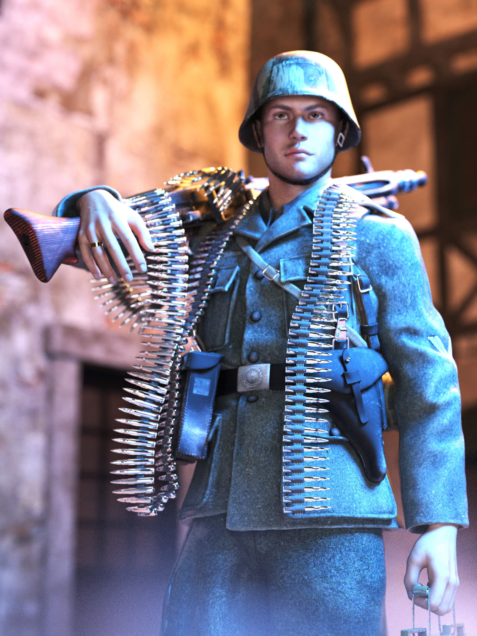 Wehrmacht machine-gunner 3D Render, Digital Art by Pizzaundbier