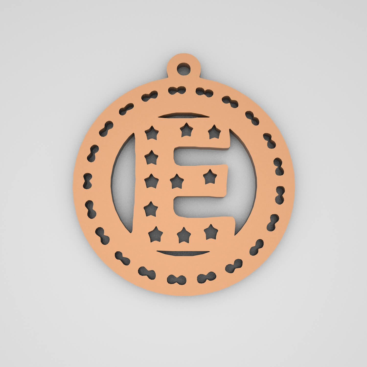 E Initial Round Star Monogram Keychain - 3D Print Model by pk3dstore