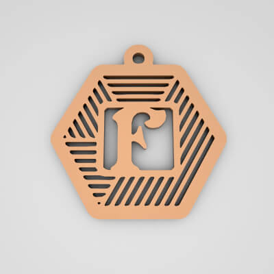 F Hexagonal Stripe Split Monogram Keychain - 3D Print Model by pk3dstore