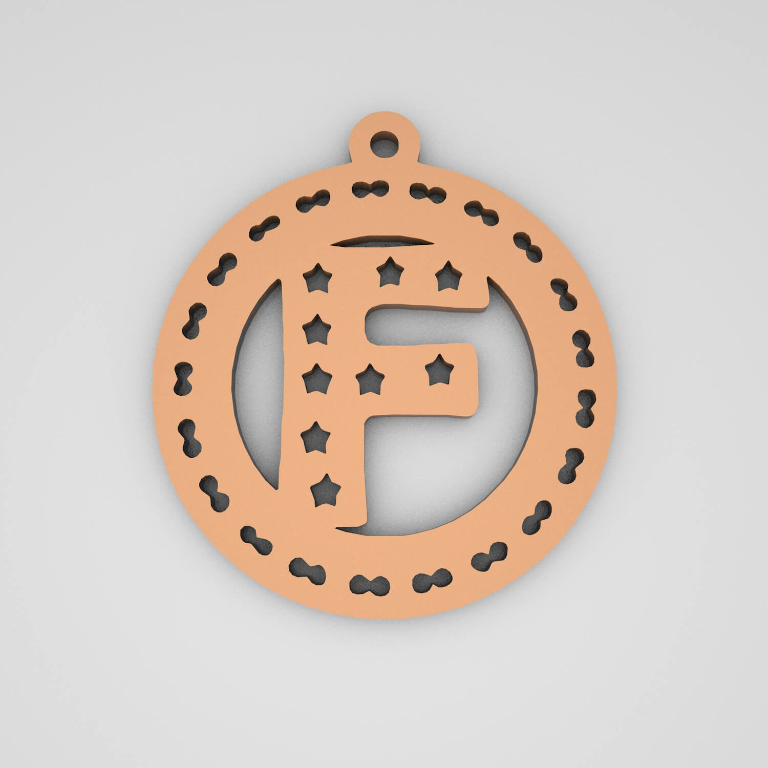 F Initial Round Star Monogram Keychain - 3D Print Model by pk3dstore