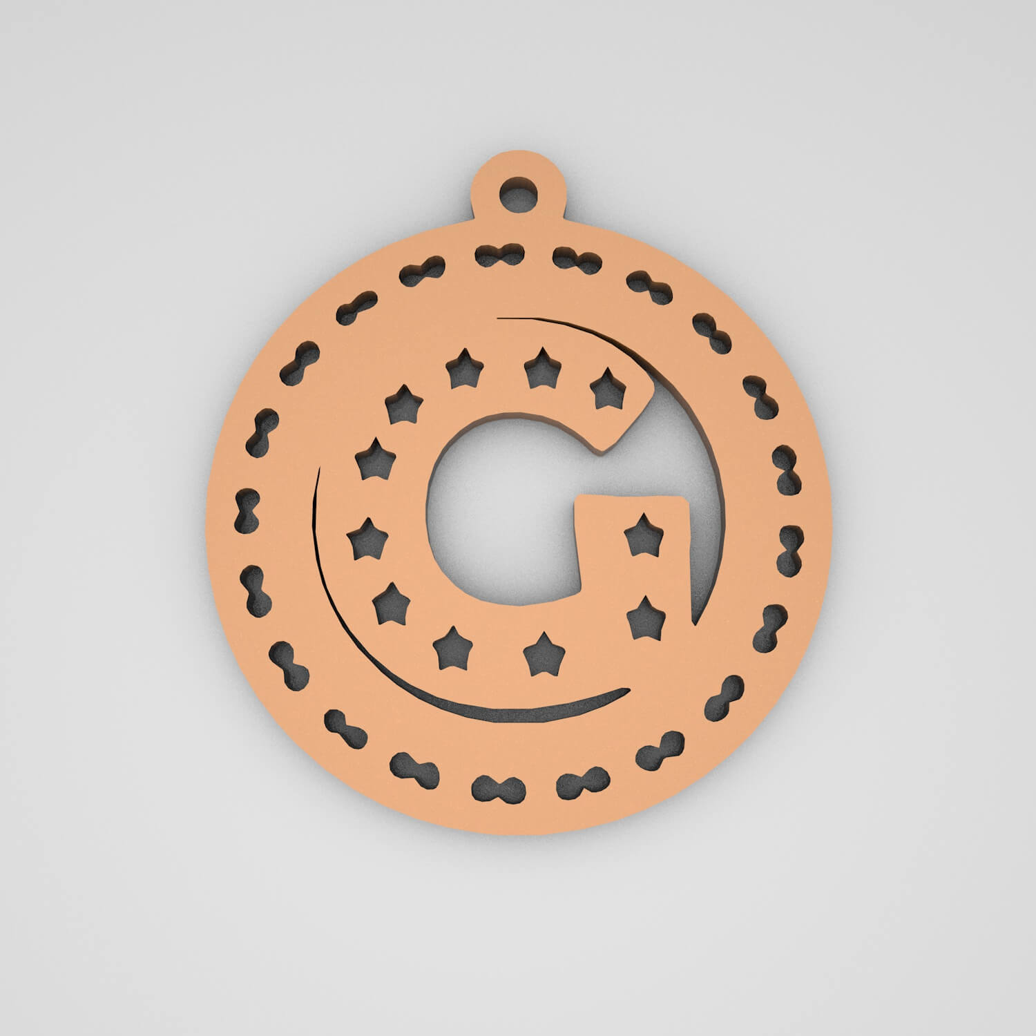 G Initial Round Star Monogram Keychain 3D Render | RenderHub Gallery