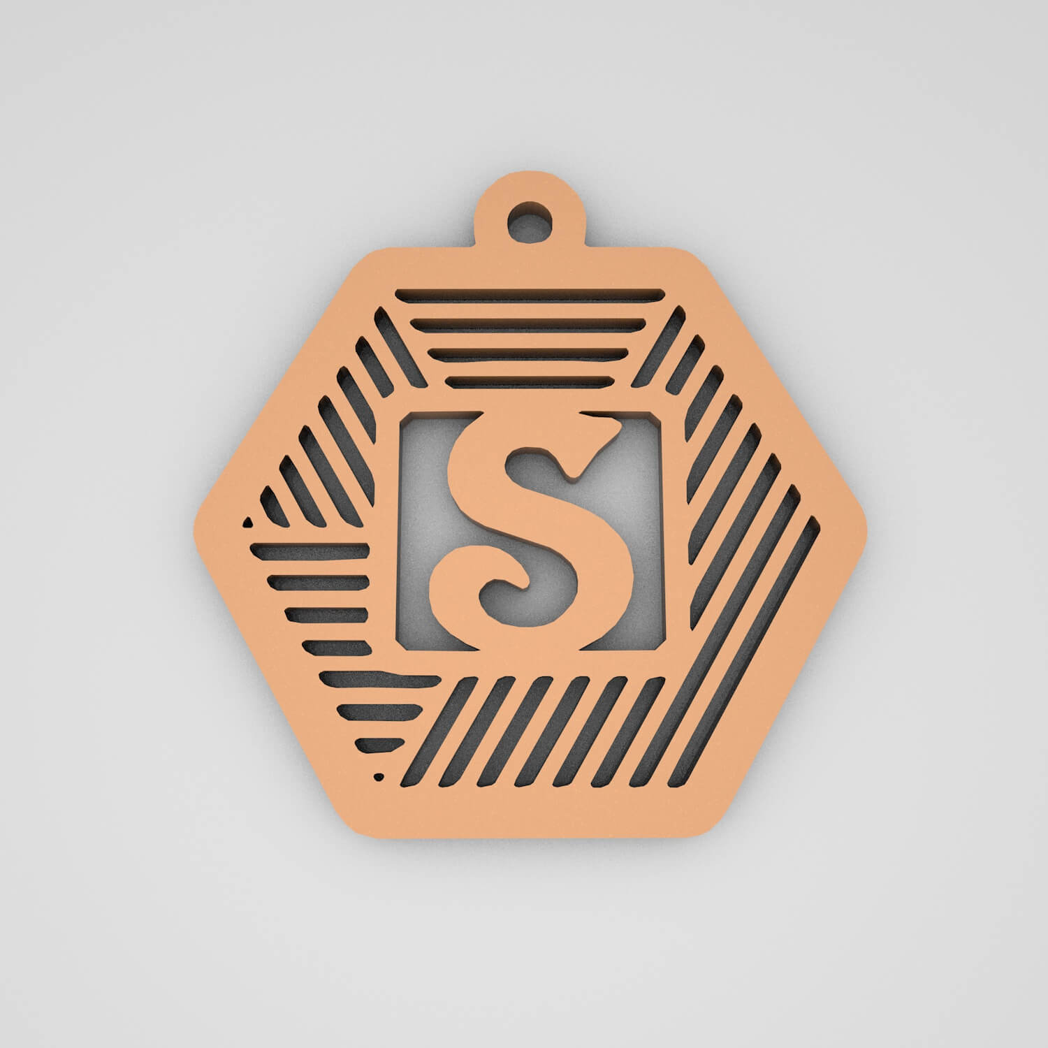 S Hexagonal Stripe Split Monogram Keychain 3D Render by pk3dstore