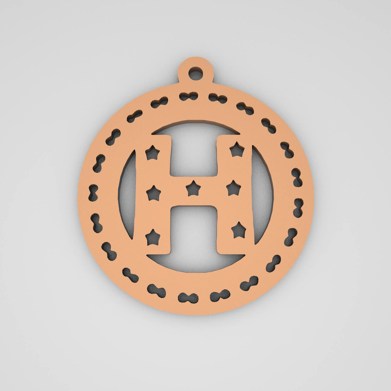 H Initial Round Star Monogram Keychain - 3D Print Model by pk3dstore