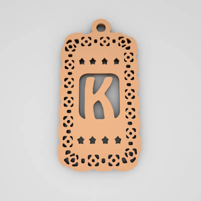 K Rectangle Star Monogram Cute Keychain - 3D Model by pk3dstore