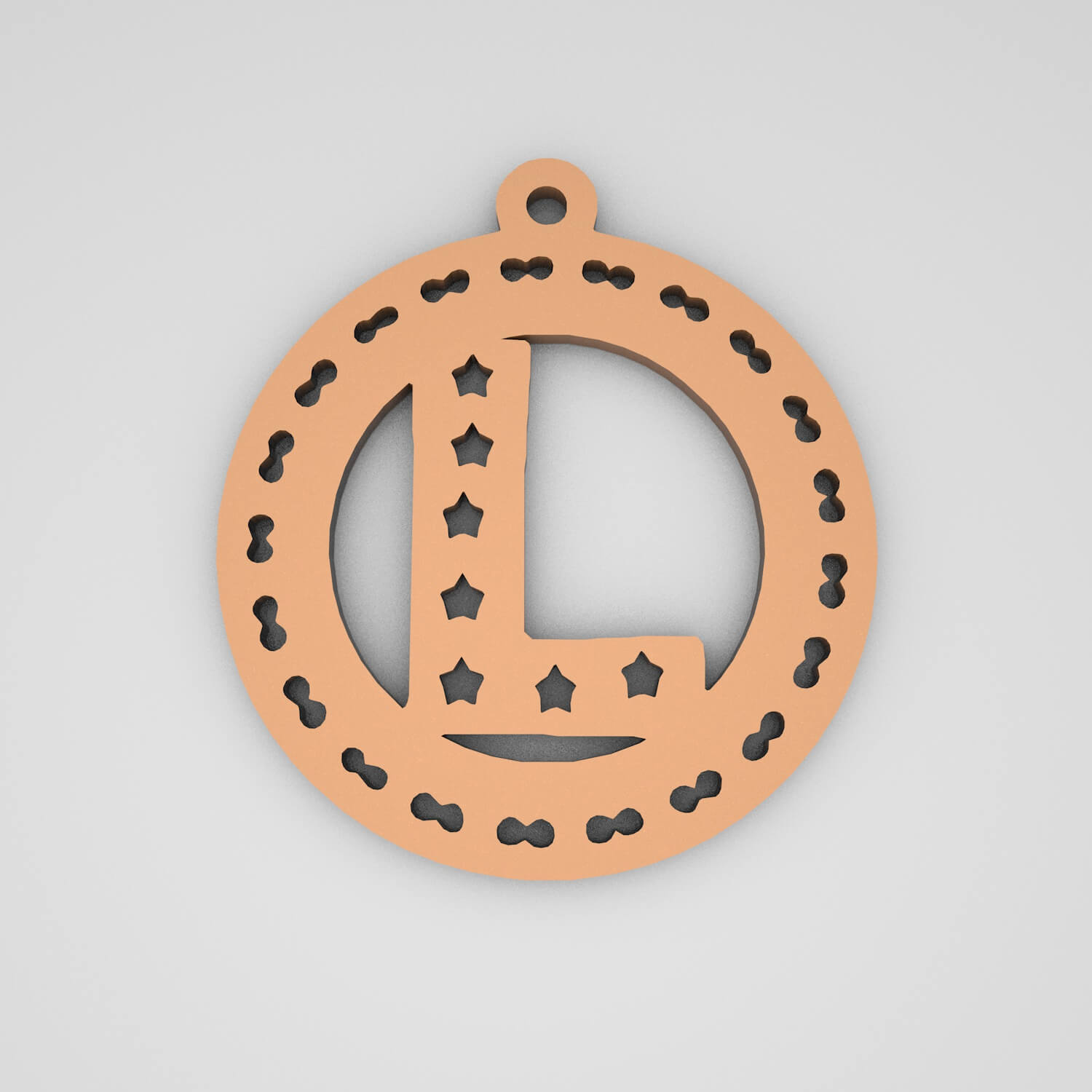 L Initial Round Star Monogram Keychain - 3D Model by pk3dstore