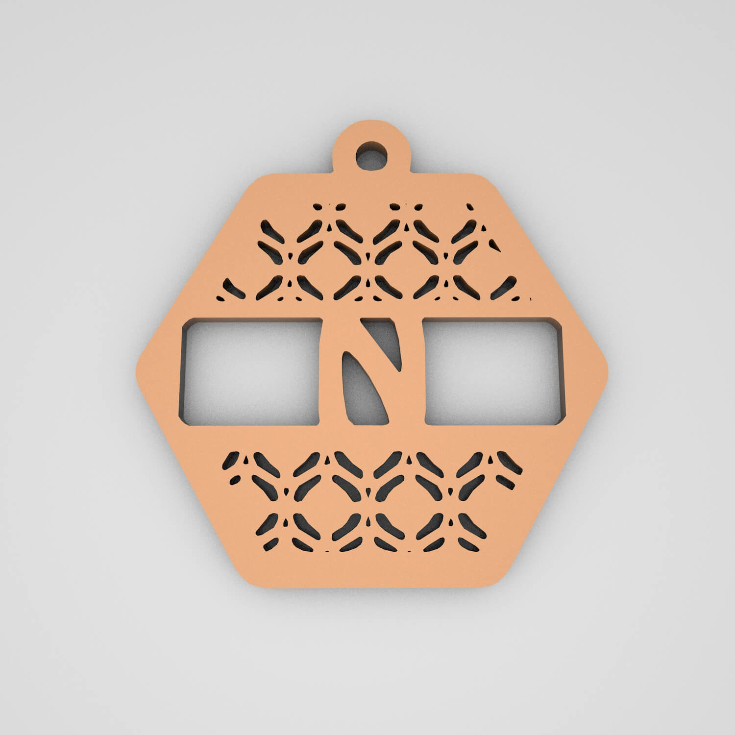 N Hexagonal Split Monogram Initial Keychain - 3D Print Model by pk3dstore