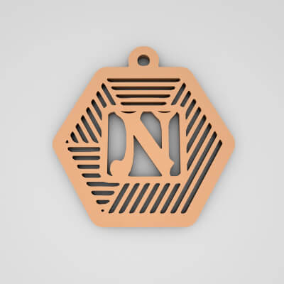 N Hexagonal Stripe Split Monogram Keychain - Free 3D Model by pk3dstore