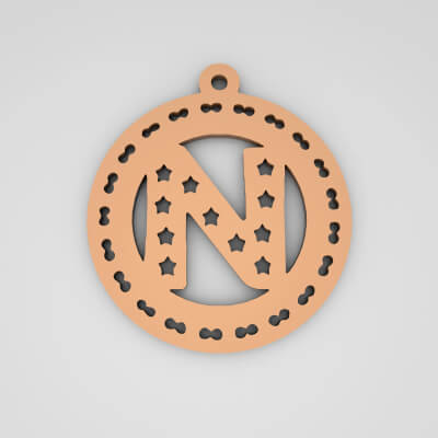 N Initial Round Star Monogram Keychain - 3D Print Model by pk3dstore