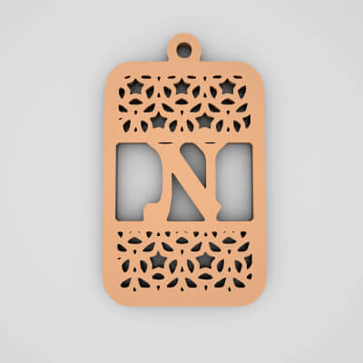 N Rectangle Split Monogram Keychain - 3D Print Model by pk3dstore