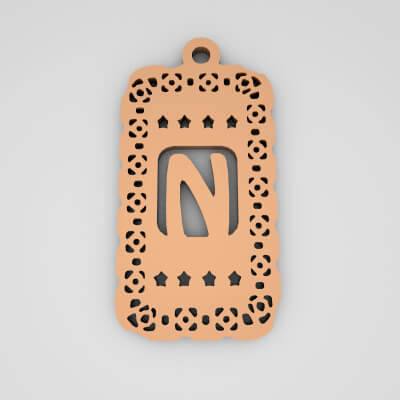 N Rectangle Star Monogram Cute Keychain - 3D Print Model by pk3dstore