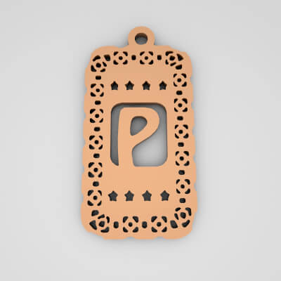 P Rectangle Star Monogram Cute Keychain - 3D Print Model by pk3dstore
