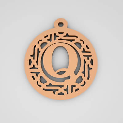 Q Circular Stripe Split Monogram Keychain - 3D Model by pk3dstore