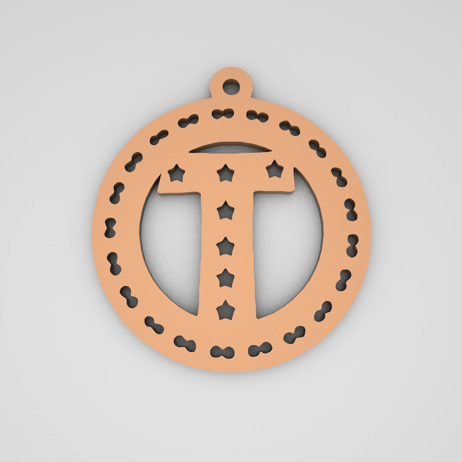 T Initial Round Star Monogram Keychain - 3D Print Model by pk3dstore