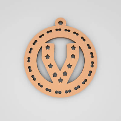 V Initial Round Star Monogram Keychain - 3D Model by pk3dstore