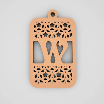 W Rectangle Split Monogram Keychain - 3D Model by pk3dstore