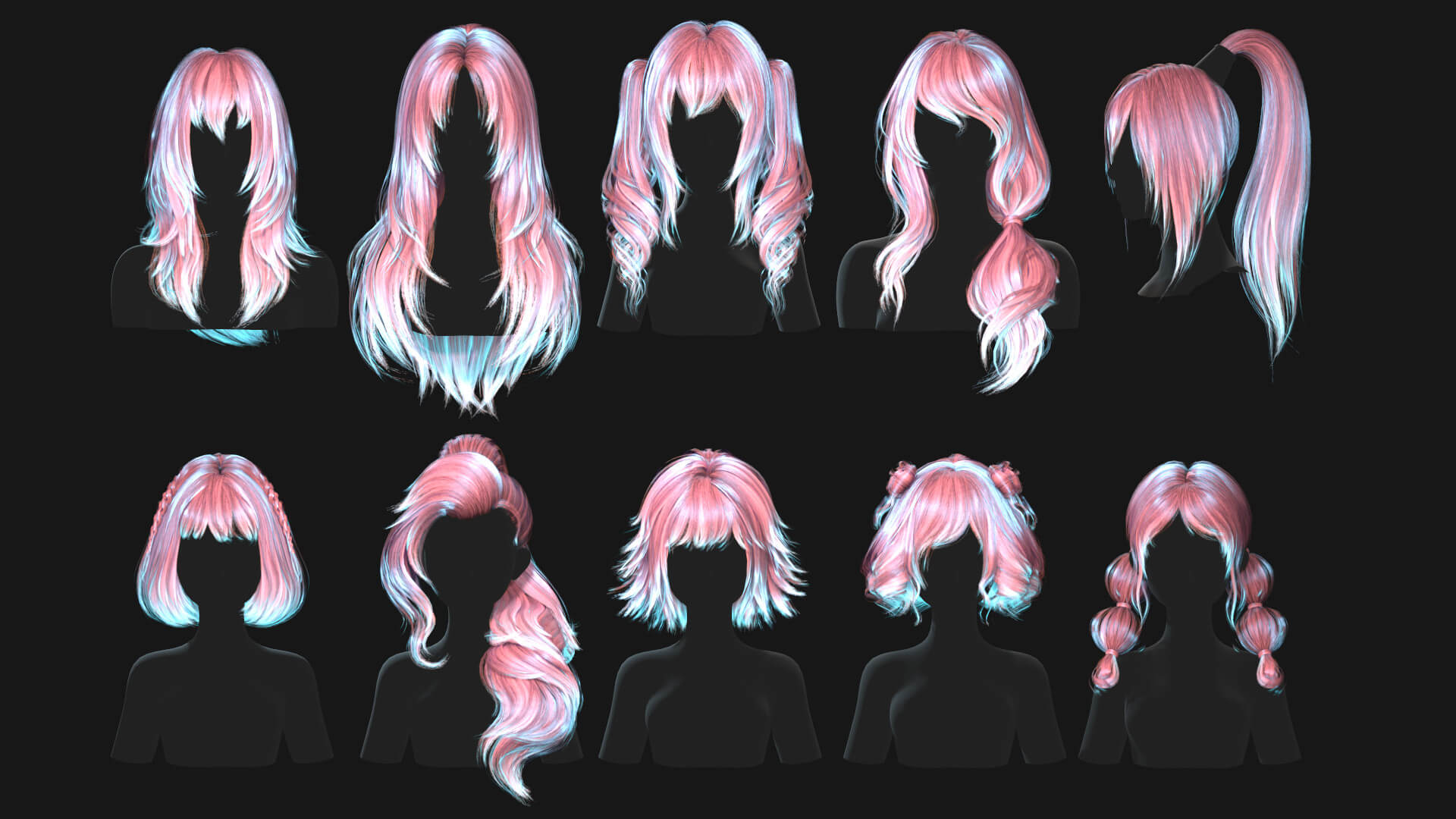 Hairstyle Pack (10 Pieces) VOL3. Real-Time Low Poly Cards 3D Model by ...