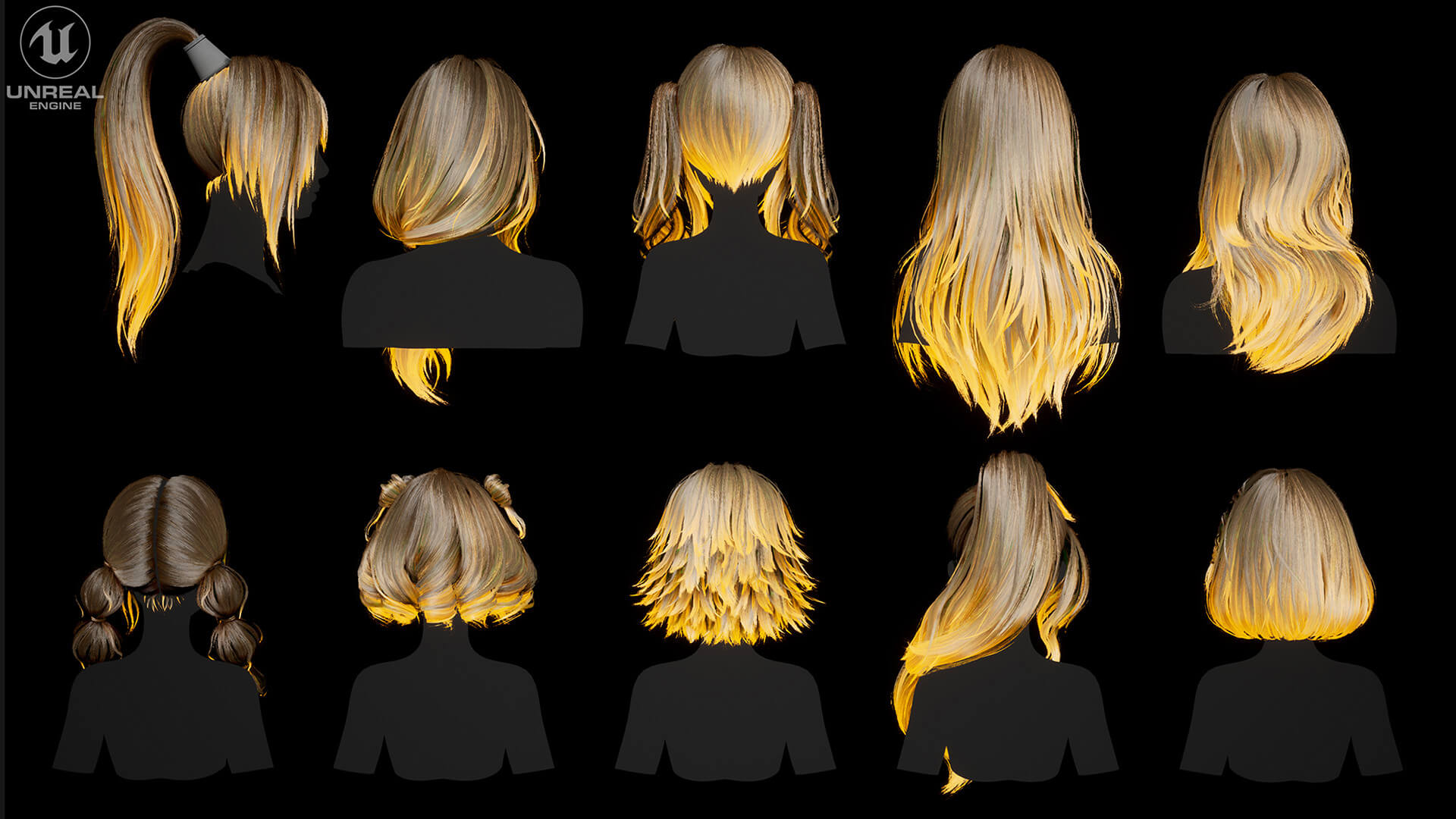 Hairstyle Pack (10 Pieces) VOL3. Real-Time Low Poly Cards 3D Model by ...