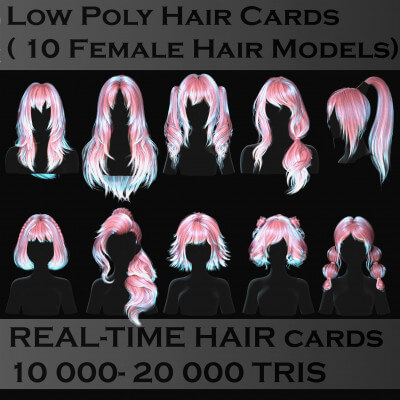 Hairstyle Pack (10 Pieces) VOL3. Real-Time Low Poly Cards 3D Model by ...