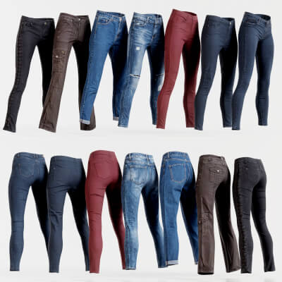 7 Realistic Pants Pack 2 - 3D Model by Polygonal Miniatures