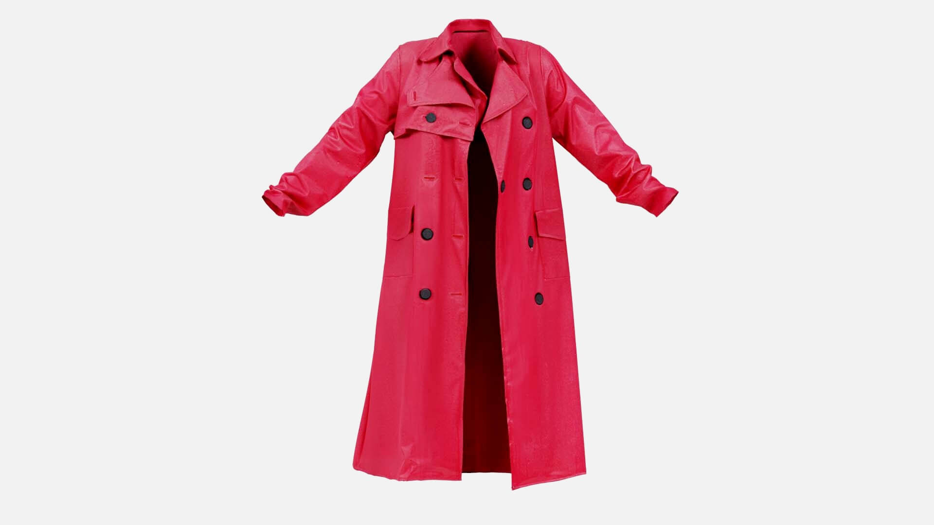 Black Red Vinyl Raincoat Open - 3D Model by Polygonal Miniatures