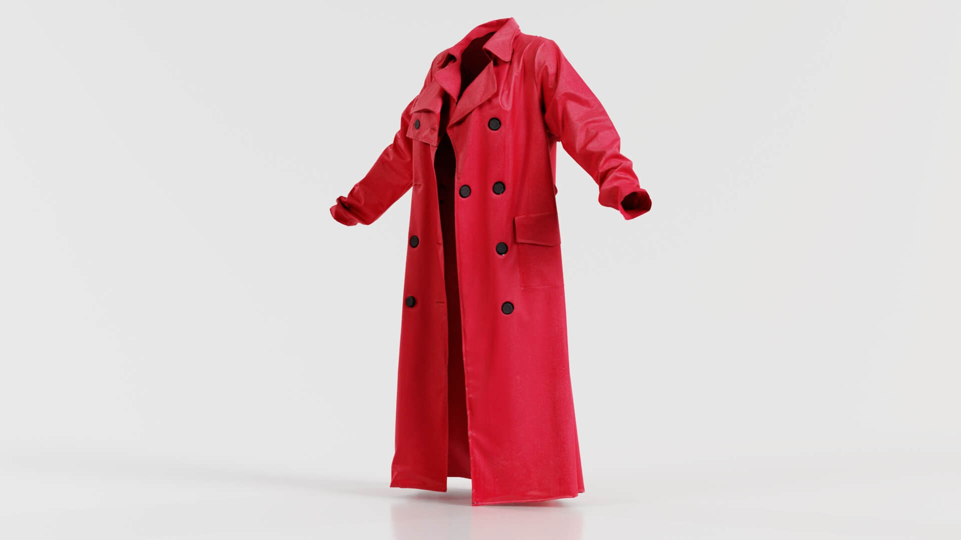 Black Red Vinyl Raincoat Open - 3D Model by Polygonal Miniatures