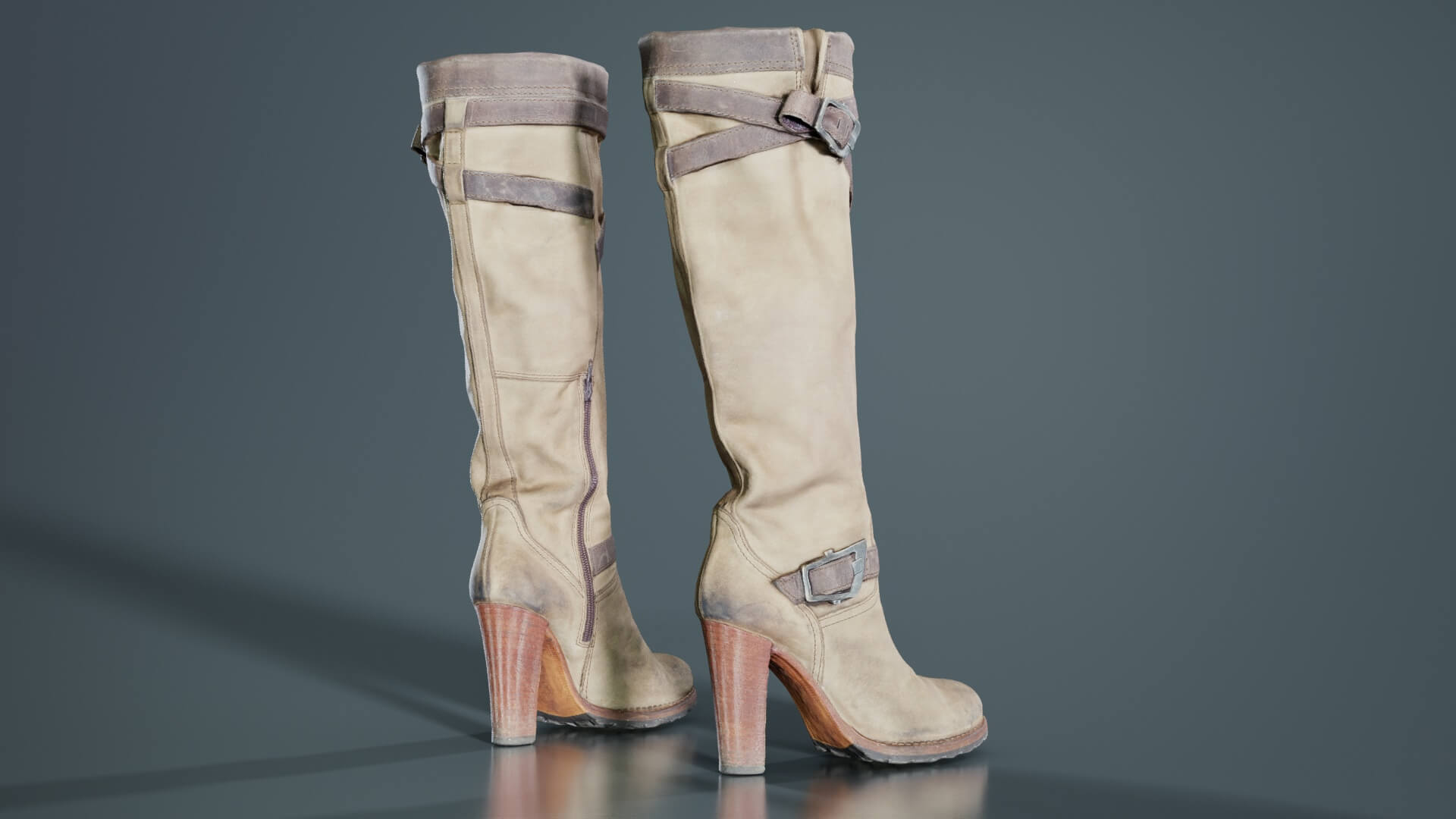 Brown Zipper Wood Boots - 3D Model by Polygonal Miniatures