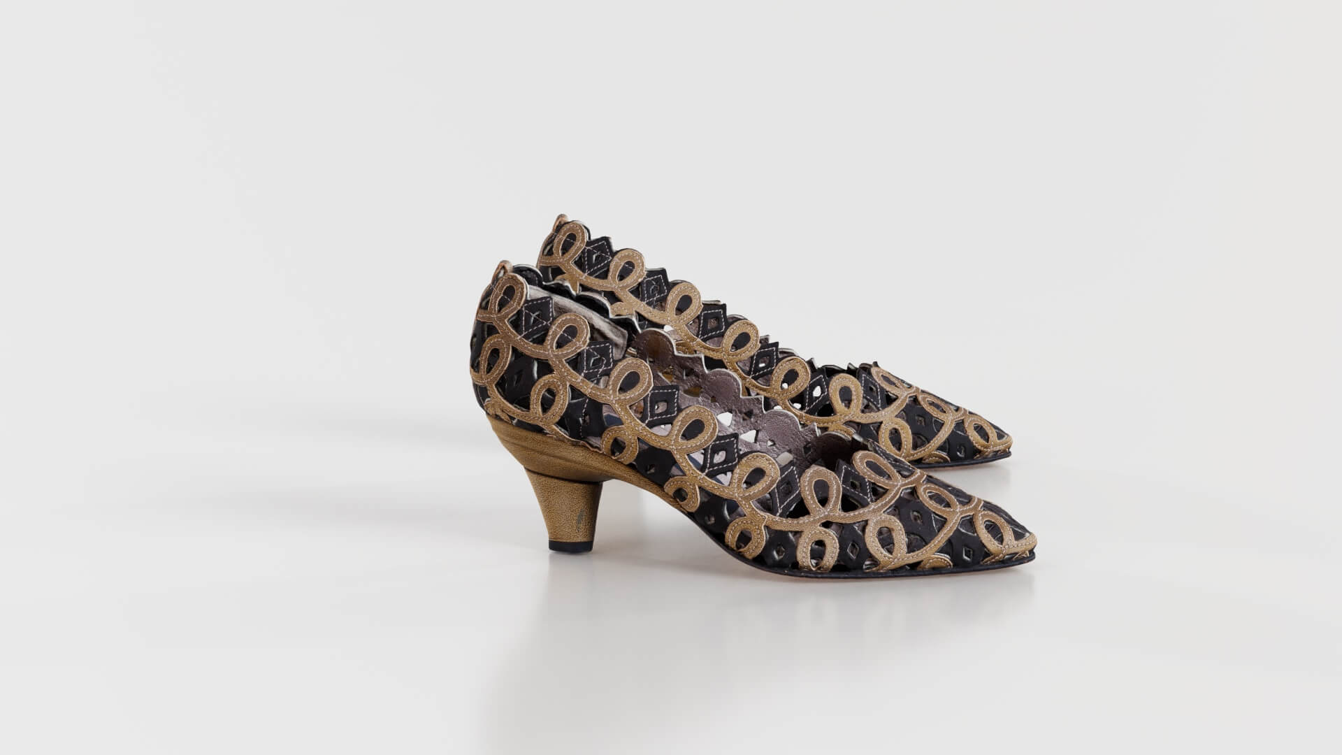 Curly Dancing Shoes Black and Gold Pumps - 3D Model by Polygonal Miniatures