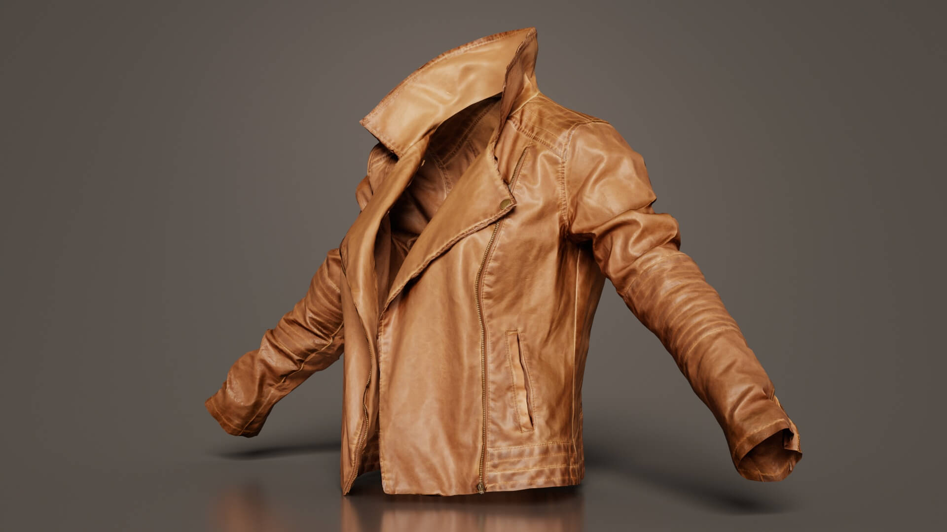 Dark Brown Leather Jacket Open - 3D Model by Polygonal Miniatures