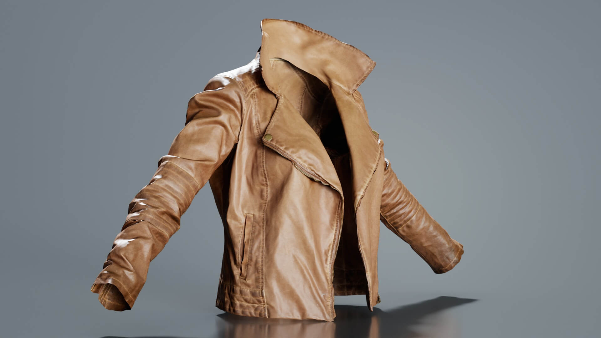 Dark Brown Leather Jacket Open - 3D Model by Polygonal Miniatures